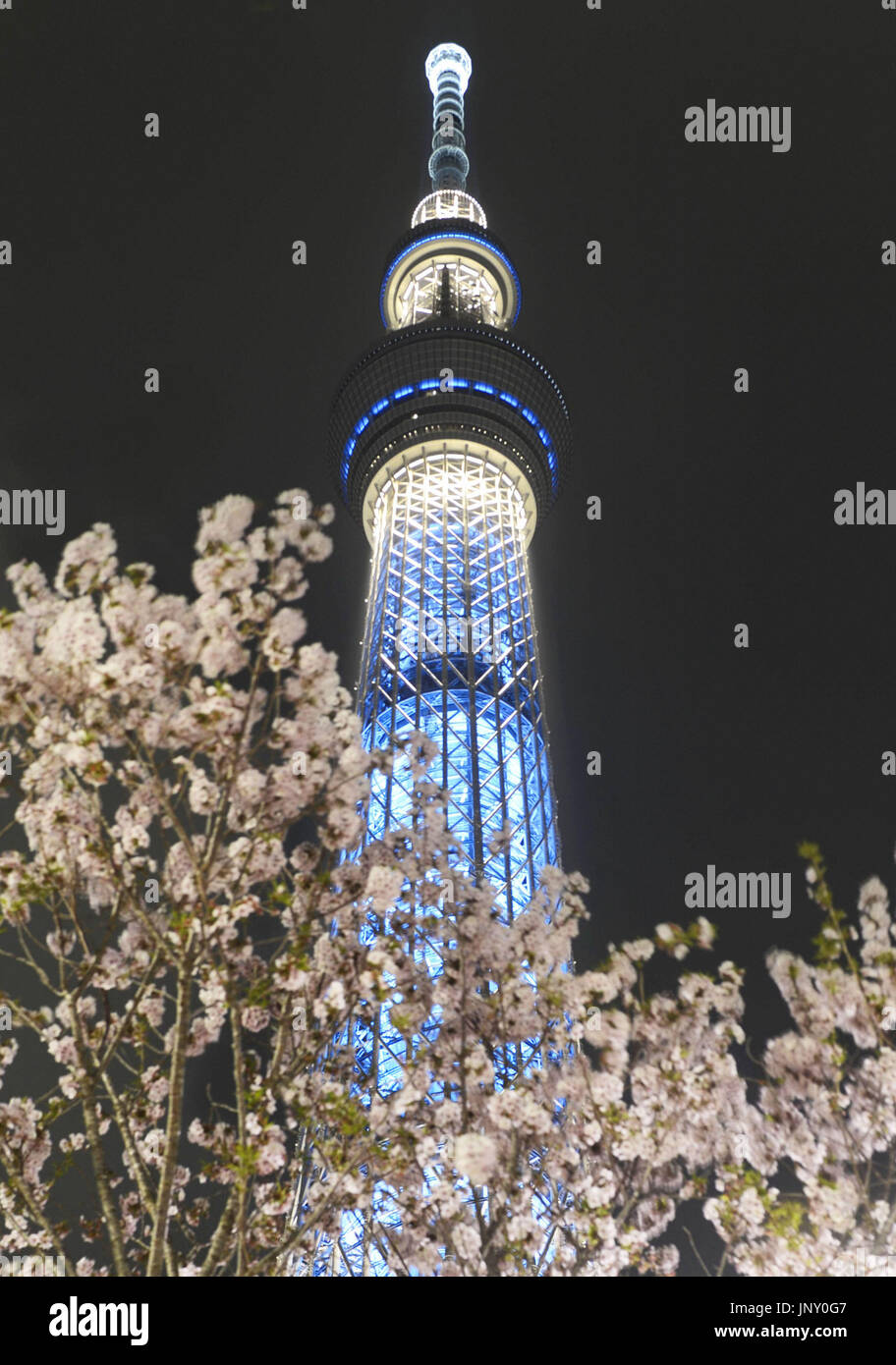 TOKYO, Japan - Tokyo Sky Tree in Tokyo's Sumida Ward is lit up in blue ...