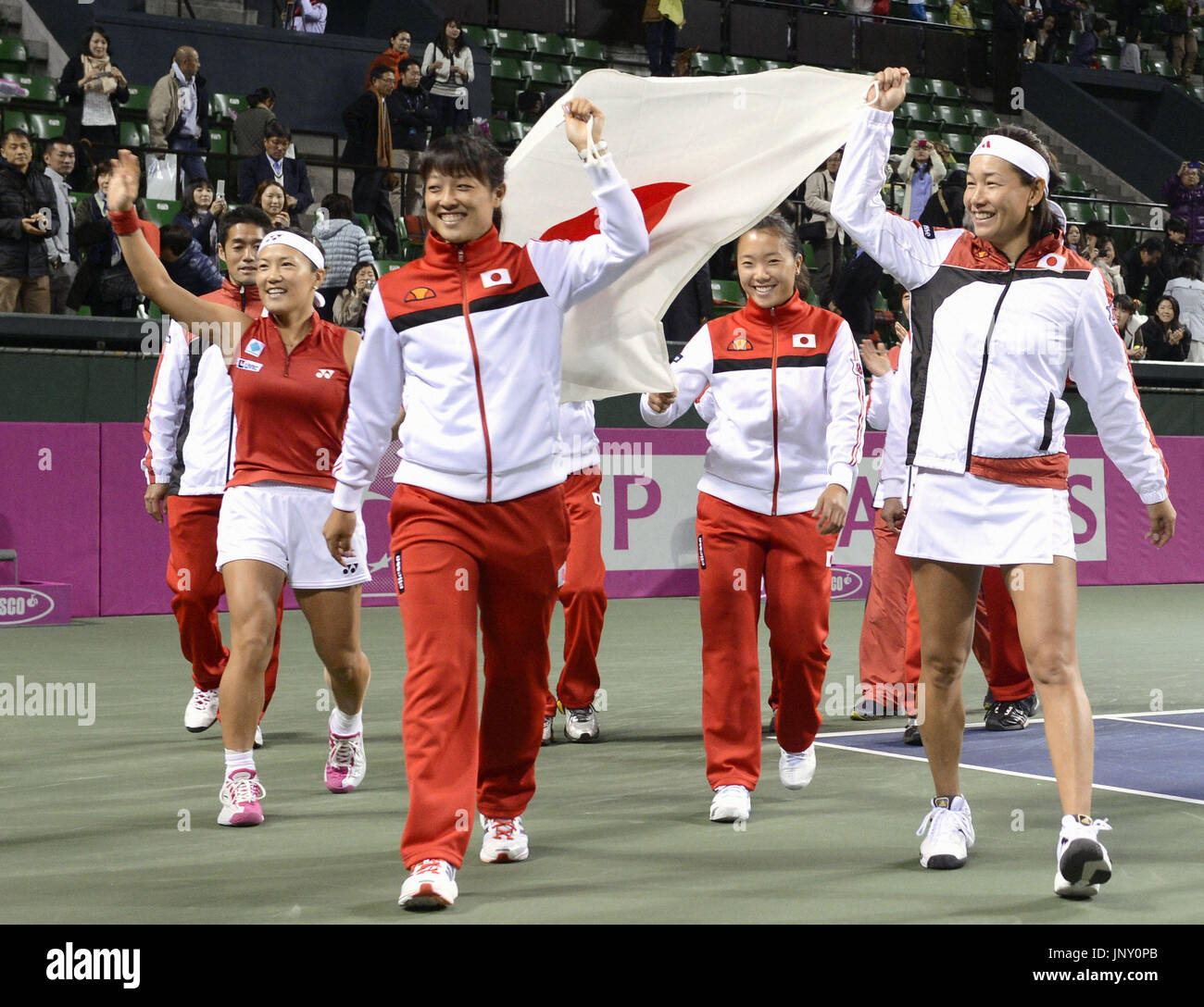 TOKYO, Japan - Kimiko Date-Krumm (far R) and other members of Japan's ...