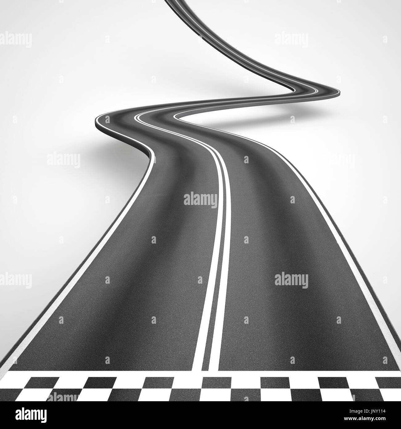 Uphill and winding road from start to finish. 3D Rendering Stock Photo ...