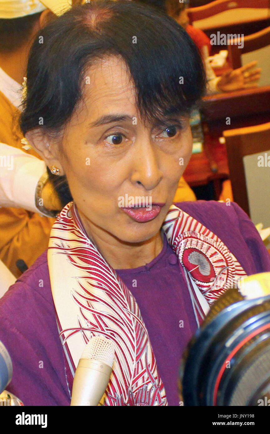 NAYPYITAW, Myanmar - Myanmar opposition leader Aung San Suu Kyi answers ...