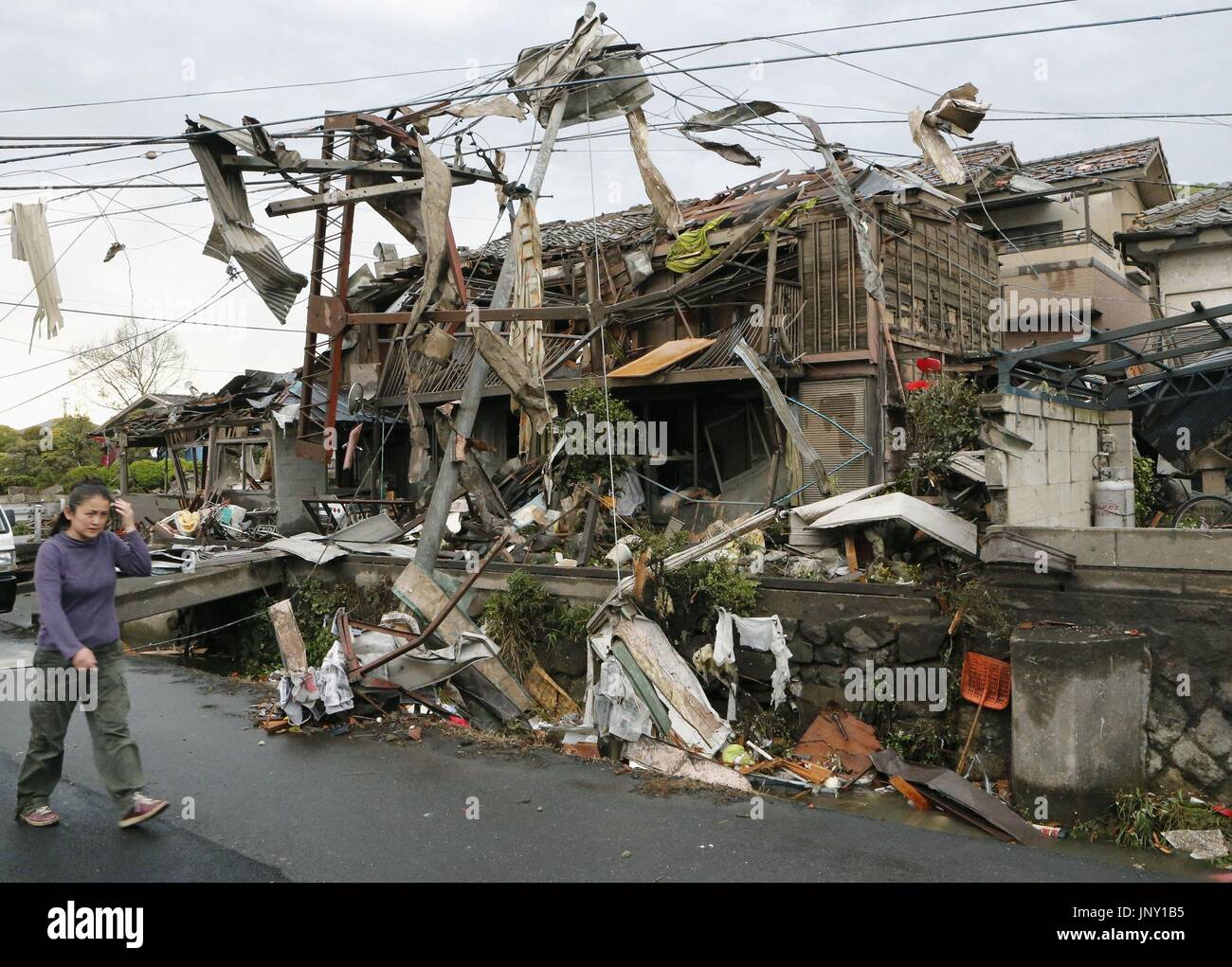 TSUKUBA, Japan - Photo shows a house destroyed by an apparent tornado ...