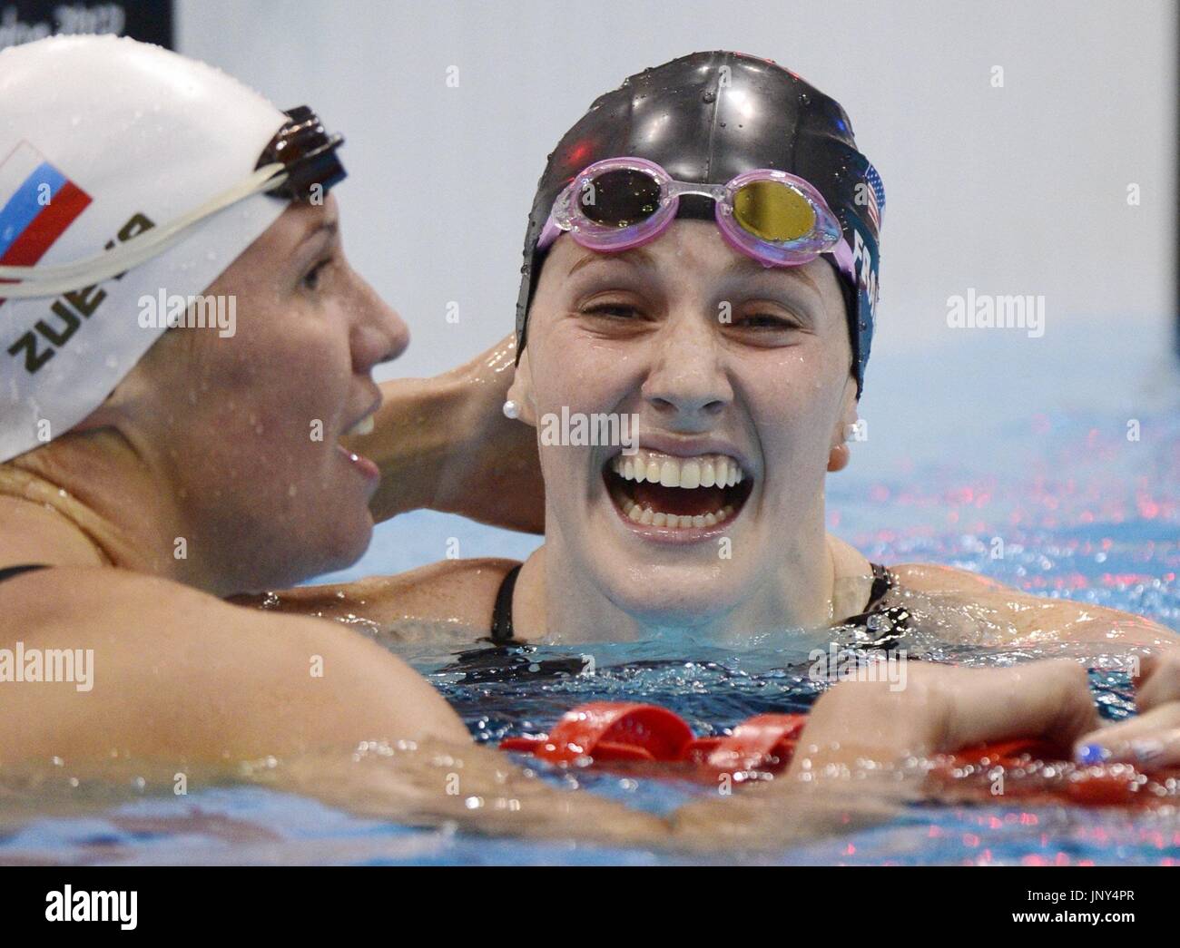 LONDON, Britain - Missy Franklin (R) of the United States celebrates ...