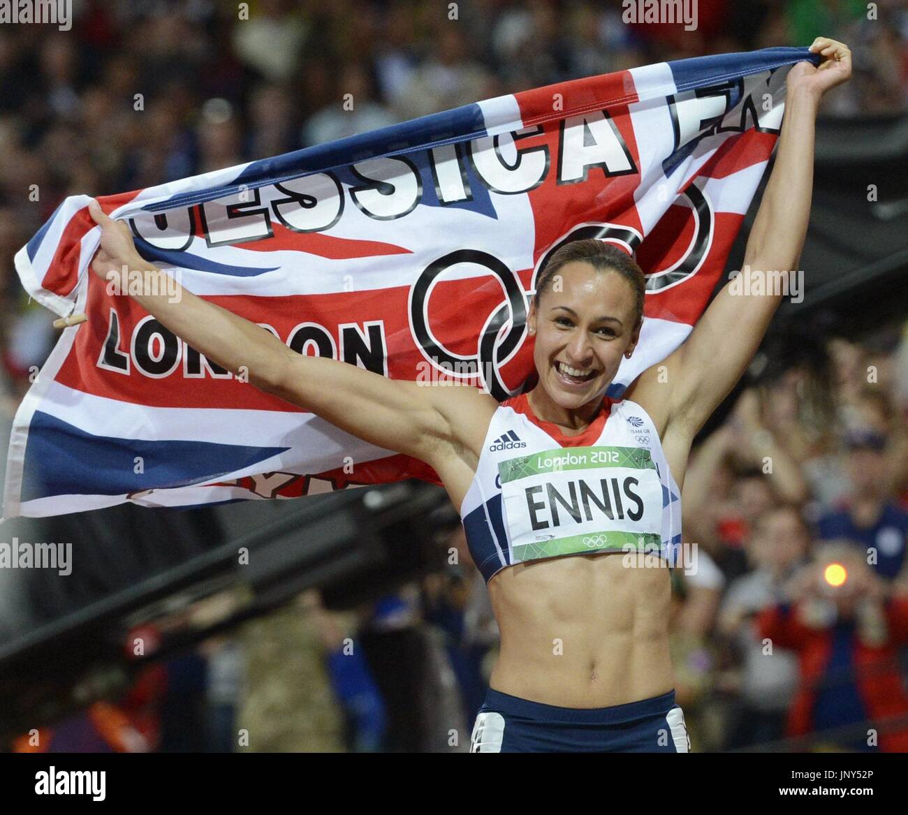 LONDON, Britain - Britain's Jessica Ennis carries the national flag at ...