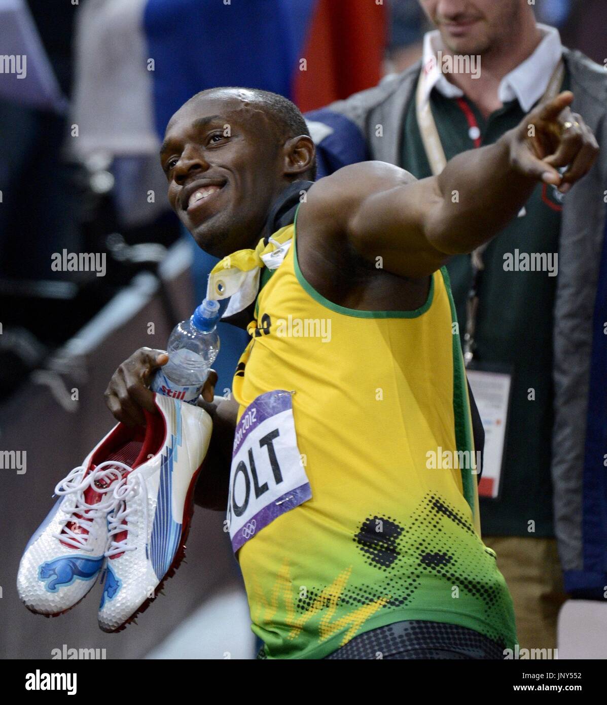 LONDON, Britain - Jamaica's Usain Bolt poses after finishing first in ...