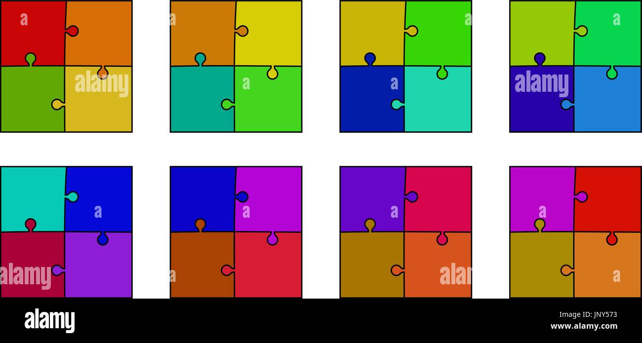 abstract colored puzzle set - red, orange, yellow, green, blue, purple ...