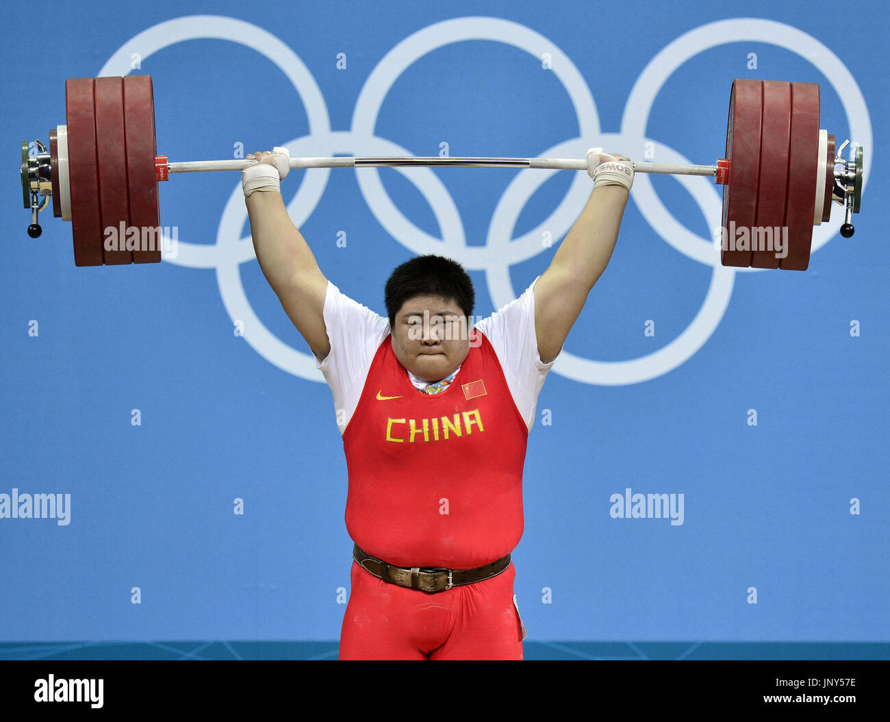London, Britain - China's Zhou Lulu hoists 187 kilograms in the second ...
