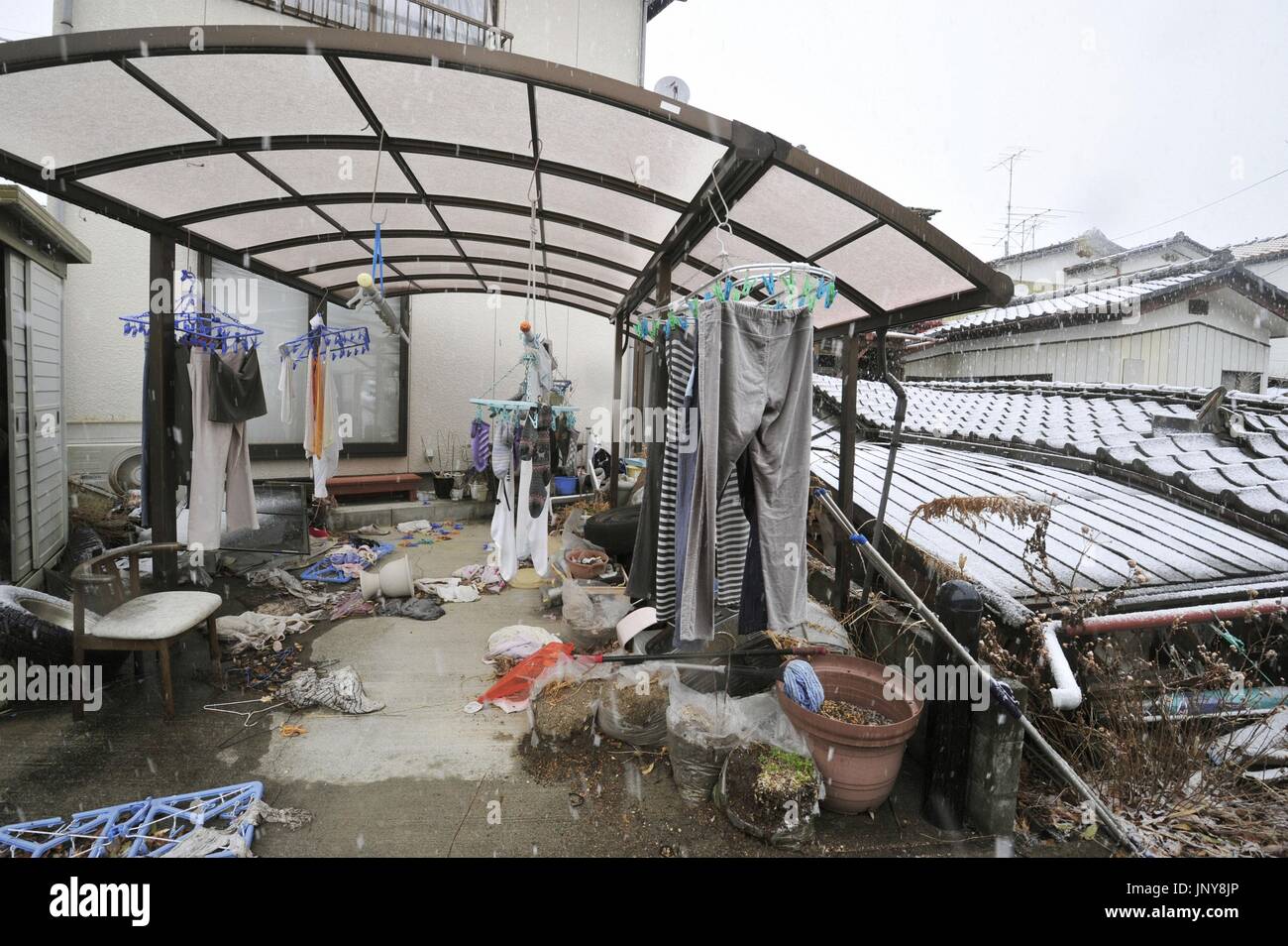 HIRONO, Japan - Laundry is left hanging at a home in the town of Futaba ...