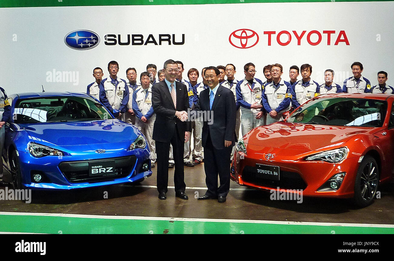 OTA, Japan - Fuji Heavy Industries Ltd. President Yasuyuki Yoshinaga (L ...