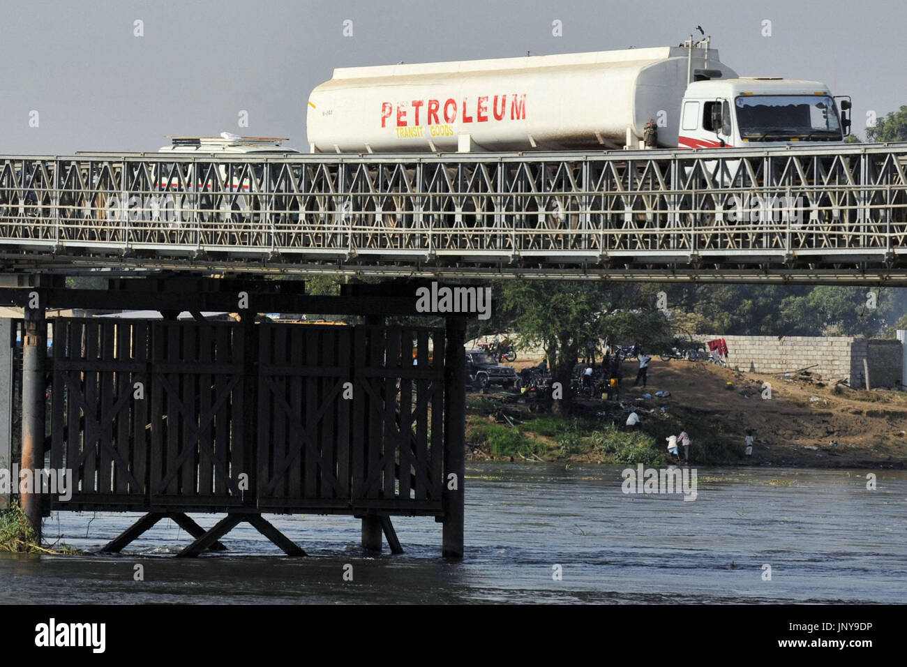 JUBA, South Sudan - An oil tanker crosses Juba Bridge in Juba, South ...