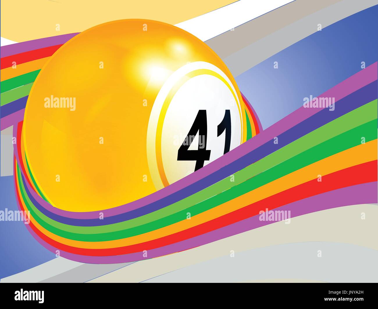 3D Illustration of Yellow Bingo Lottery Ball Wrapped in a Curved ...