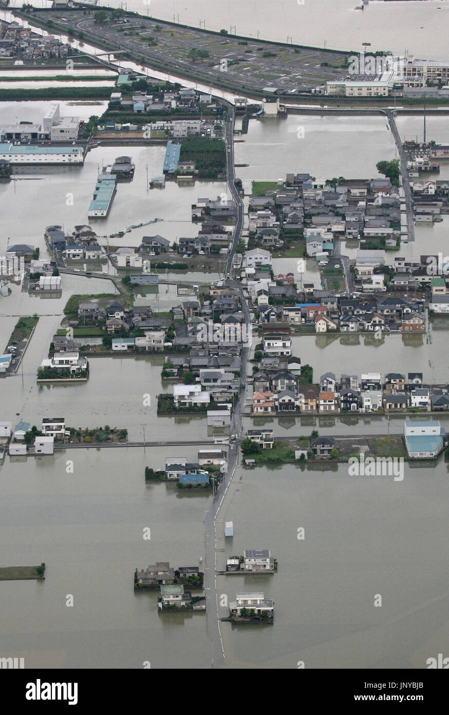 OSAKA, Japan - Photo taken from a Kyodo News helicopter shows flooded ...