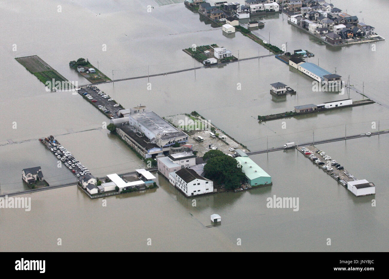 OSAKA, Japan - Photo taken from a Kyodo News helicopter shows flooded ...