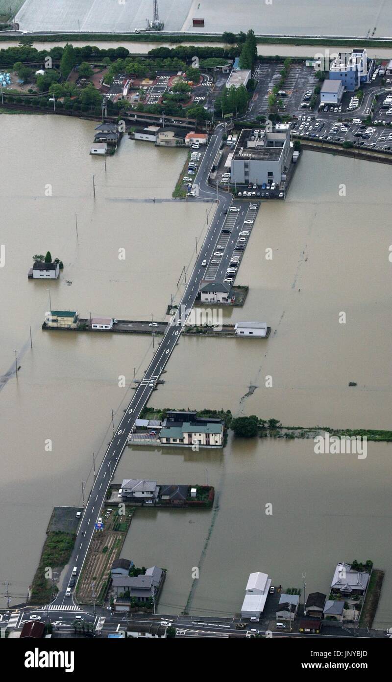 OSAKA, Japan - Photo taken from a Kyodo News helicopter shows flooded ...