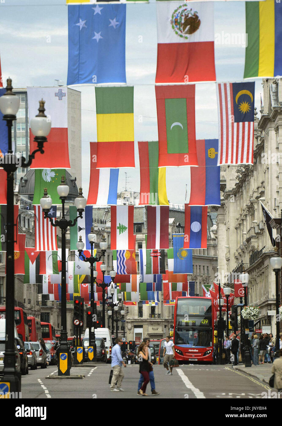 LONDON, Britain - National flags are displayed in London on June 26 ...