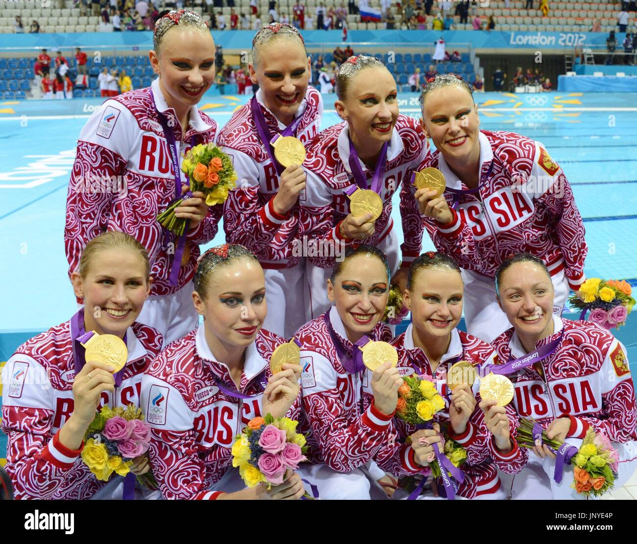 LONDON, Britain - Members of Russia's synchronized swimming team pose ...