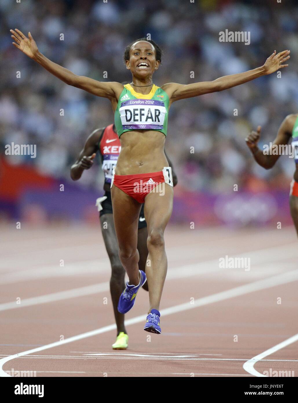 LONDON, Britain - Ethiopia's Meseret Defar rejoices after finishing ...