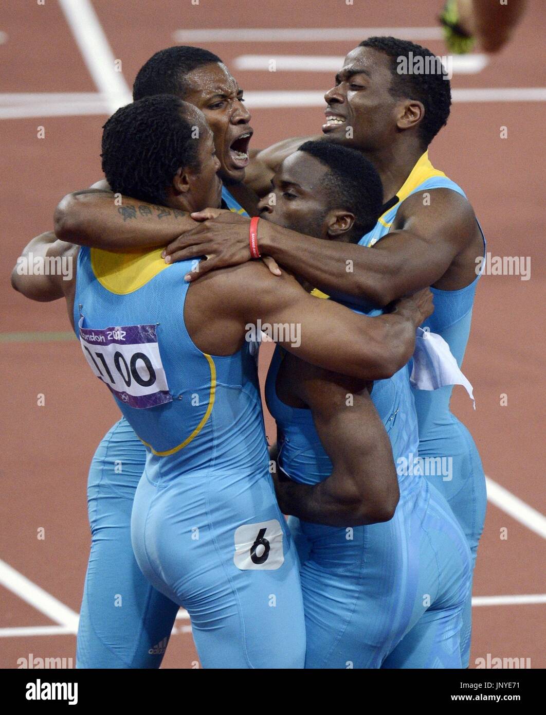 LONDON, Britain - Members of the Bahamian men's 4x400-meter relay squad ...