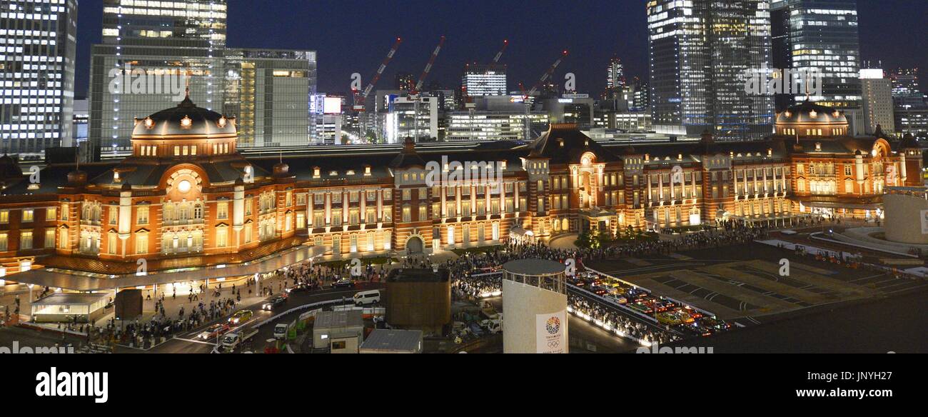 TOKYO, Japan - The red-brick Tokyo Station building is illuminated in ...
