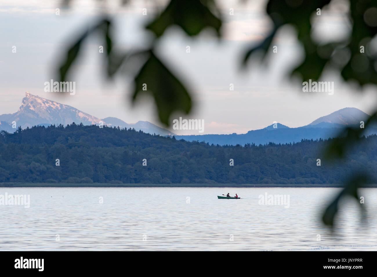 The Waging Lake can be seen during sunset light with view of the Alps ...