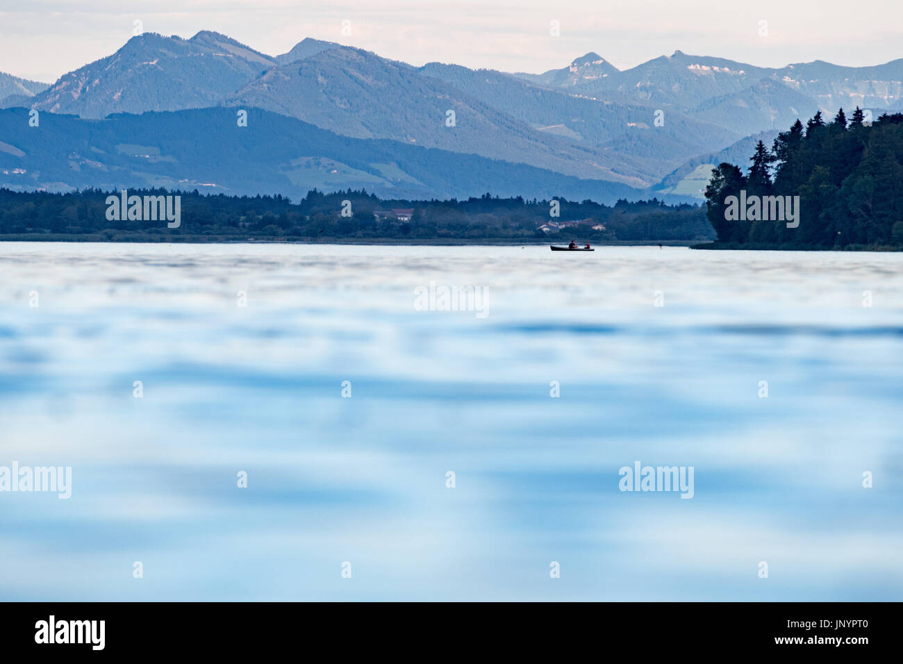 The Waging Lake can be seen during sunset light with view of the Alps ...