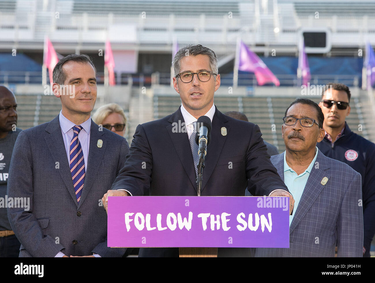 Los Angeles, USA. 31st July, 2017. LA 2024 Chairman Casey Wasserman (C ...