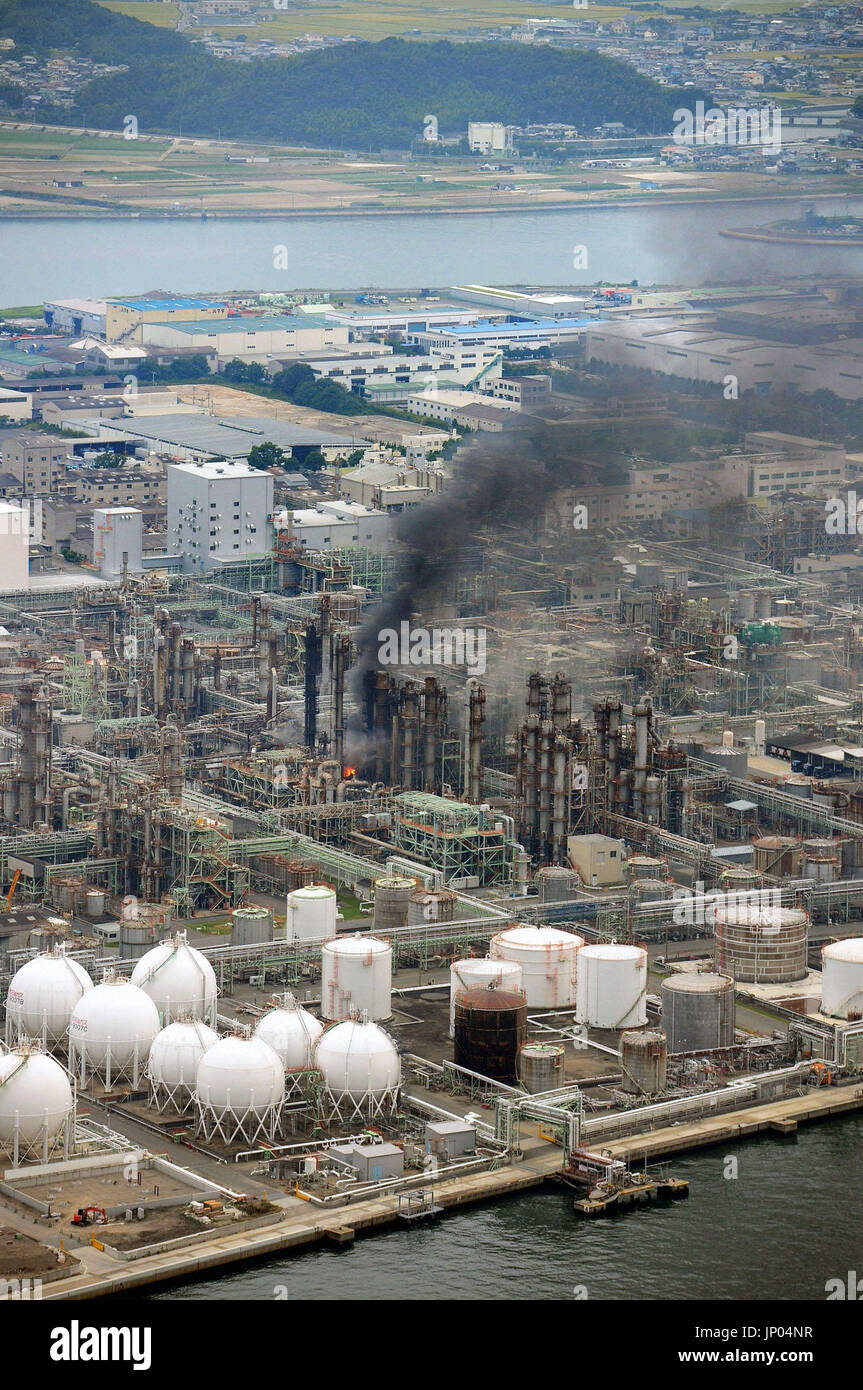 HIMEJI, Japan - Photo taken from a Kyodo News helicopter shows black ...