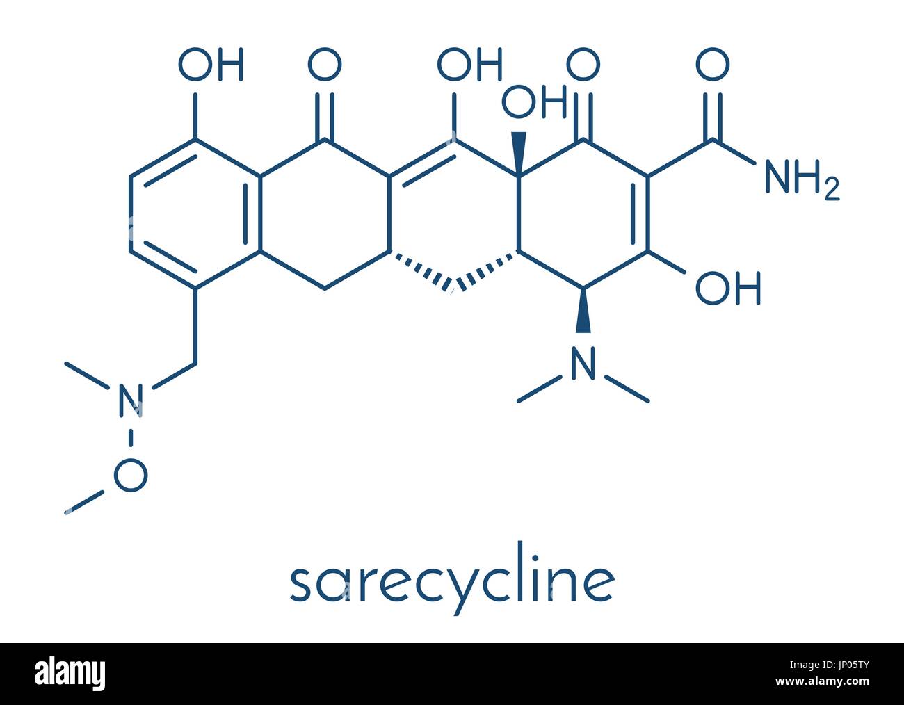 Sarecycline antibiotic drug molecule (tetracycline class). Skeletal ...