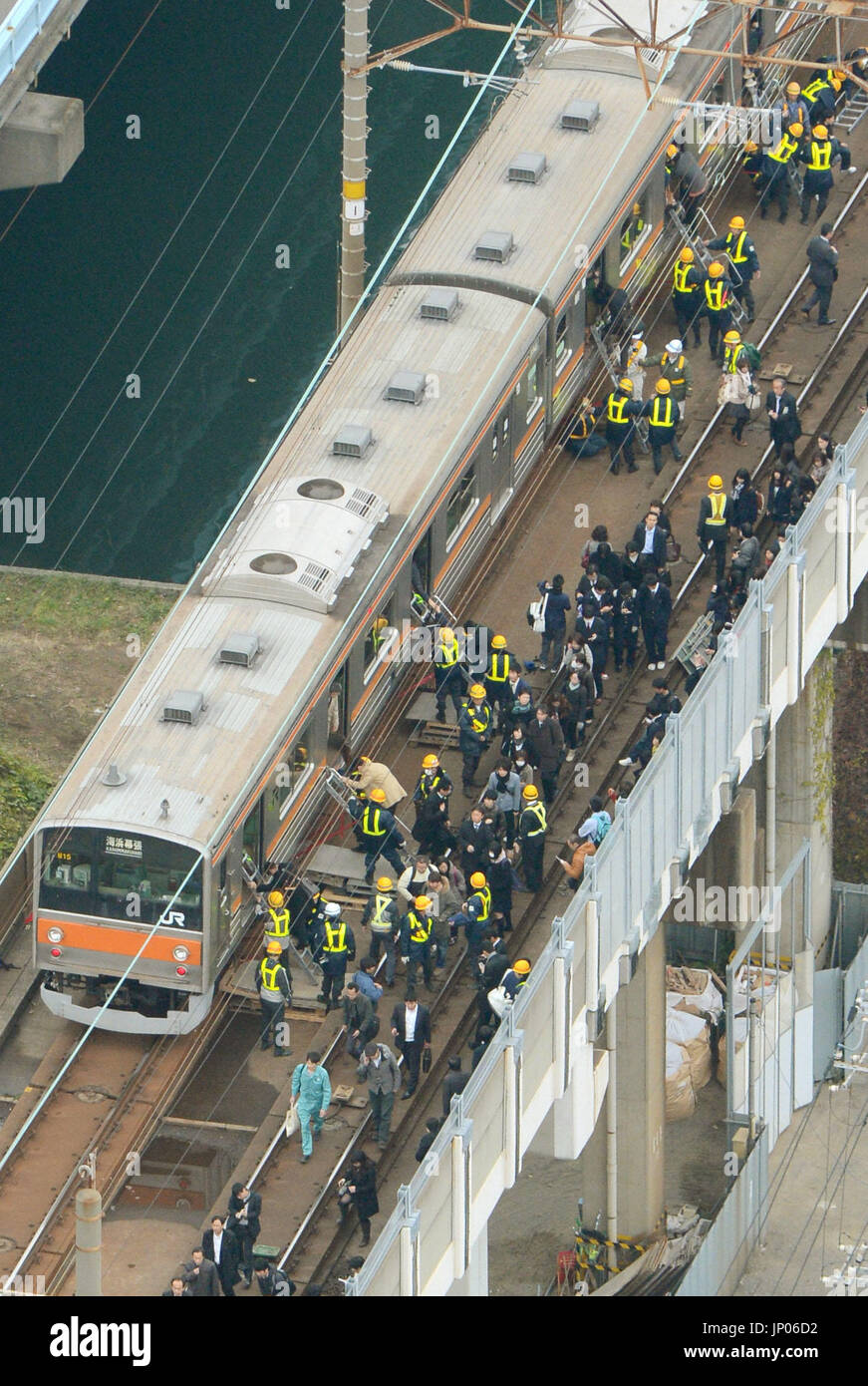 TOKYO, Japan - Photo from a Kyodo News helicopter shows passengers ...