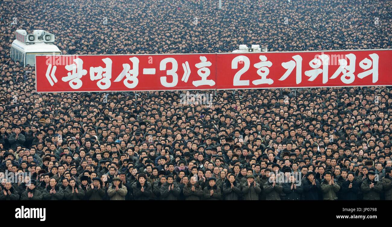 PYONGYANG, North Korea - A rally is held in Kim Il Sung Square in ...