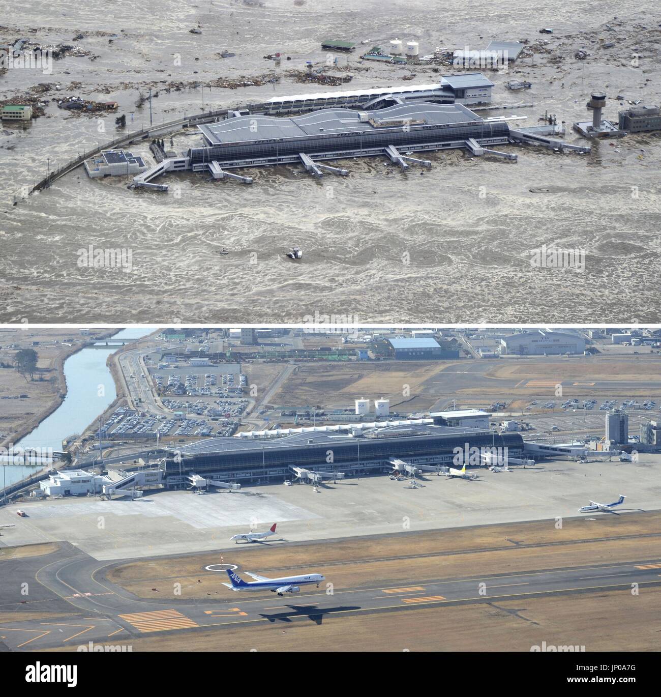SENDAI, Japan - Aerial photos taken by Kyodo News show Sendai Airport ...