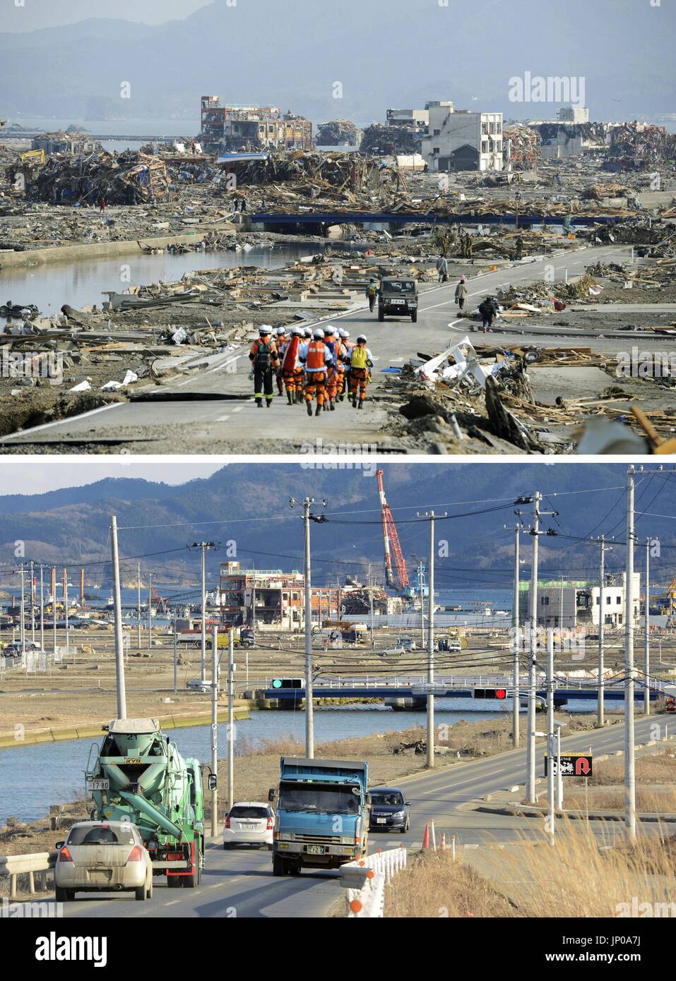 MINAMISANRIKU, Japan - Photos show an area in the town of Minamisanriku ...