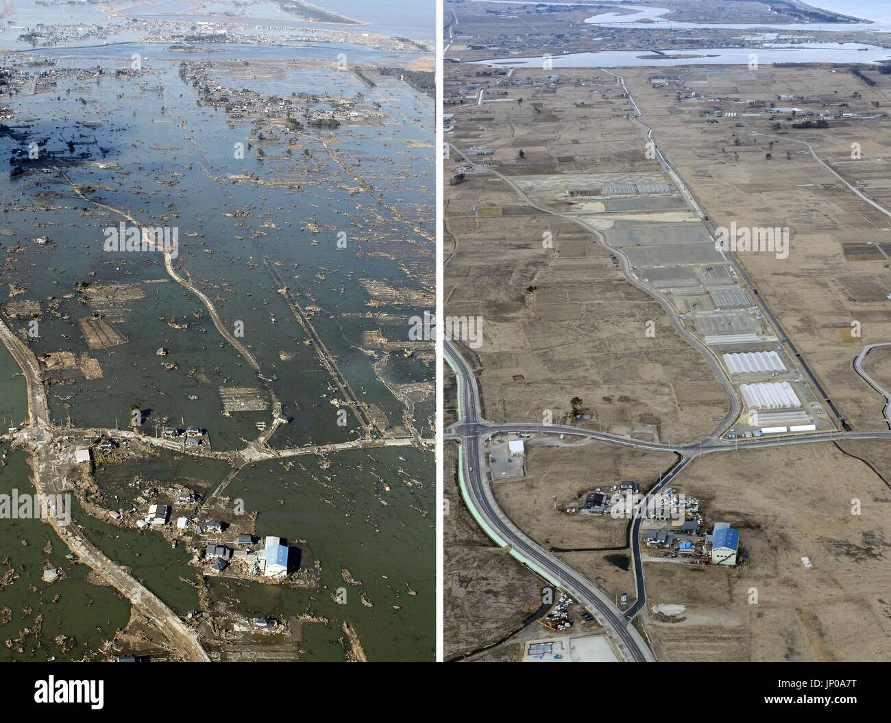 SENDAI, Japan - Aerial photos taken by Kyodo News show an area in the ...