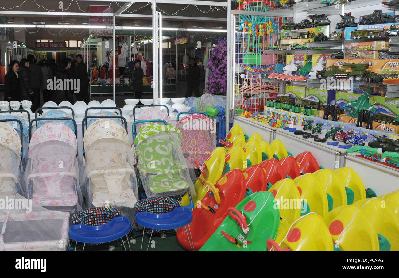 PYONGYANG, North Korea - Baby strollers and toys are displayed at a ...