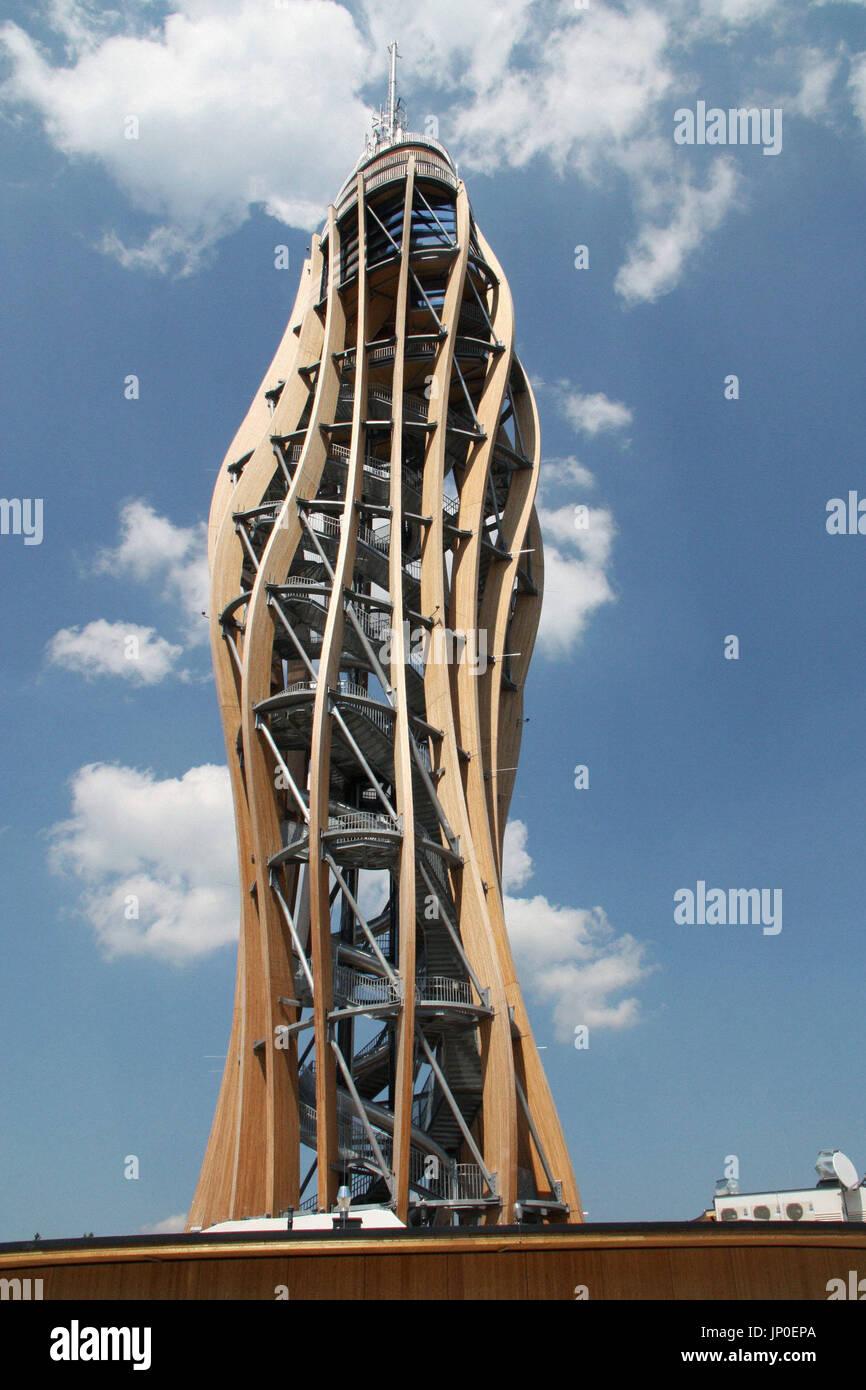 KEUTSCHACH, Austria - Photo shows a 100-meter-tall wooden observation ...