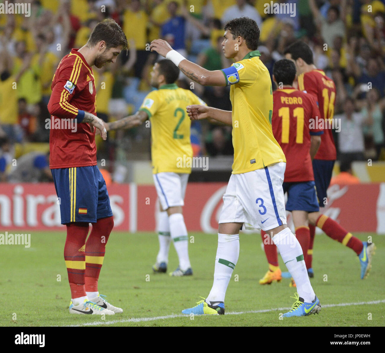 RIO DE JANEIRO, Brazil - Spain's Sergio Ramos (L) reacts after missing ...
