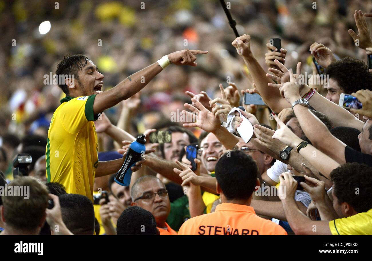 RIO DE JANEIRO, Brazil - Brazil's Neymar celebrates with supporters ...