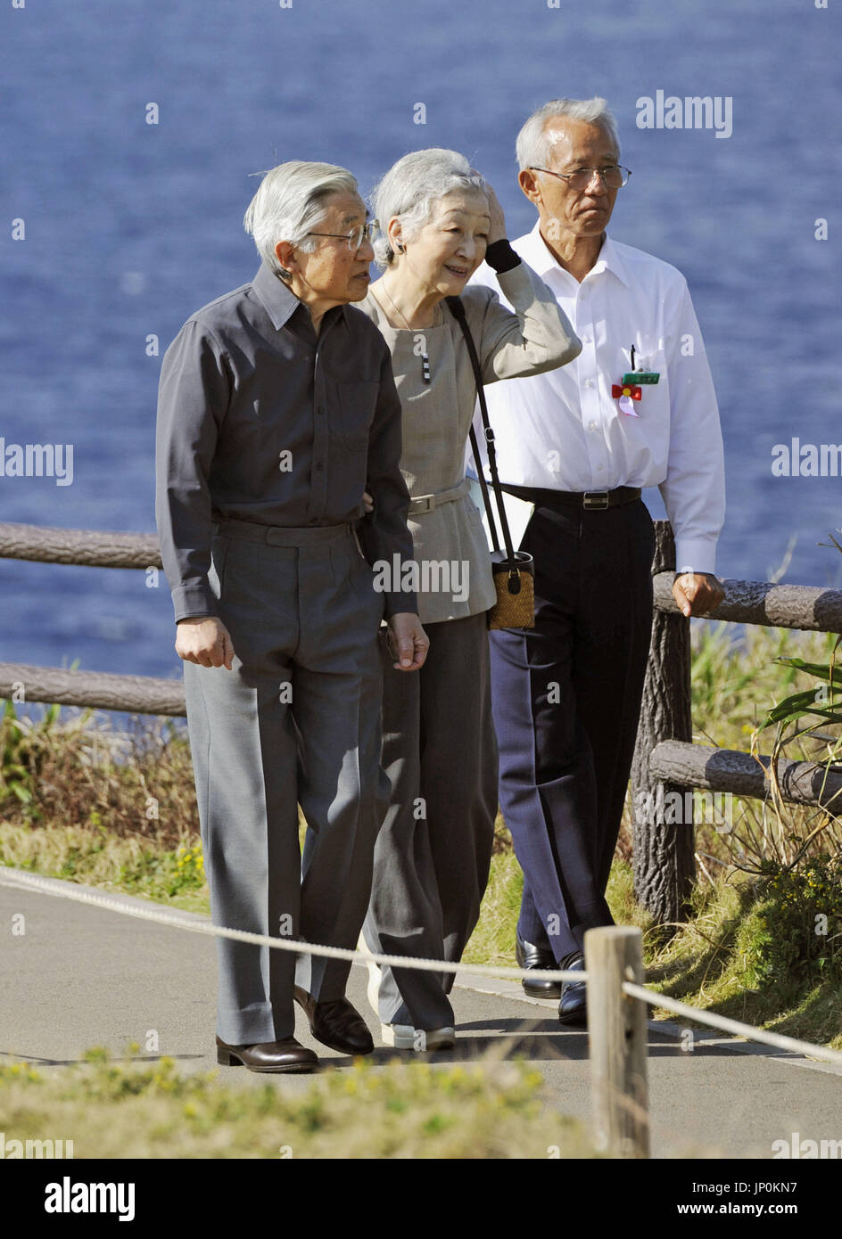 ONNA, Japan - Emperor Akihito (C) and Empress Michiko (C) visit Cape ...
