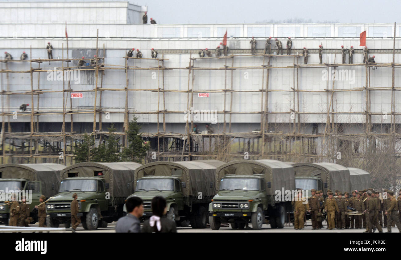 PYONGYANG, North Korea - Photo shows repair work on a Korean War ...