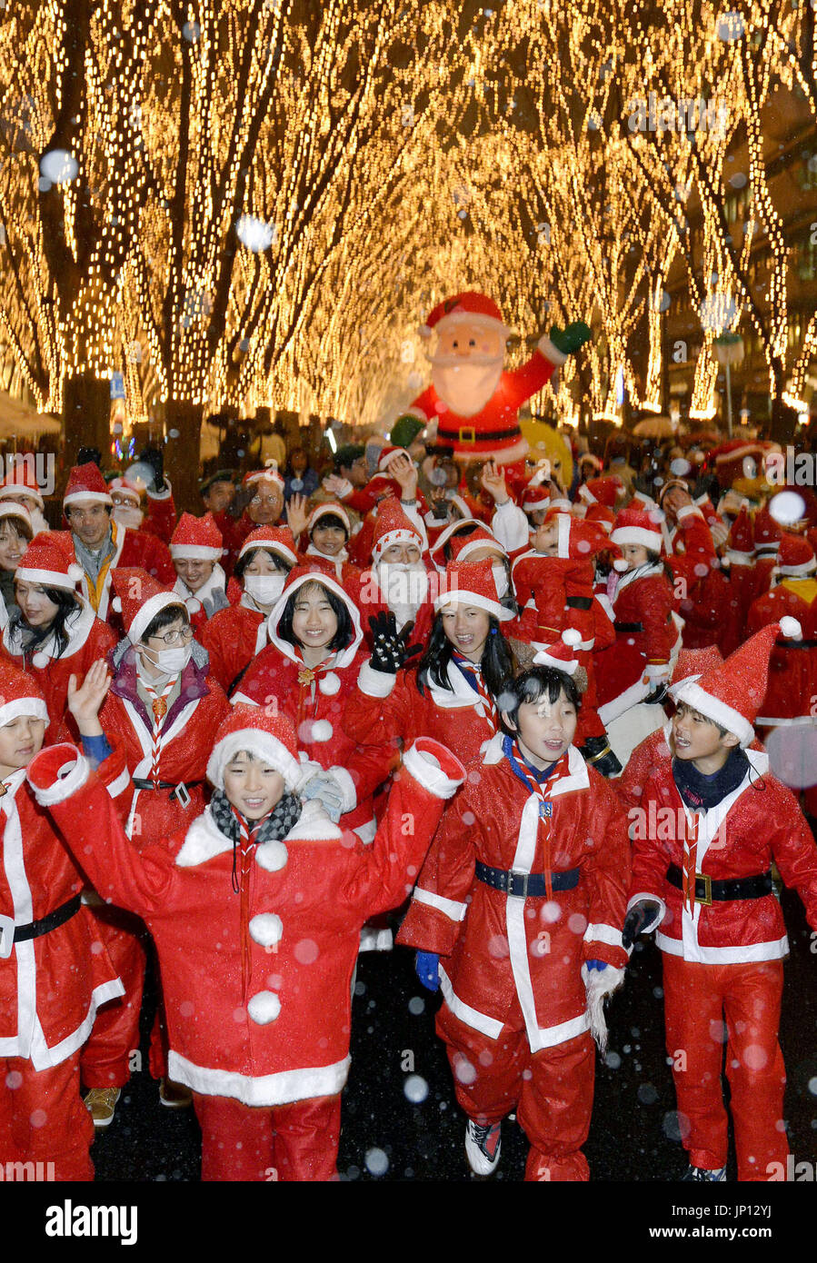 SENDAI, Japan - Children in Santa Claus costumes parade in Sendai ...