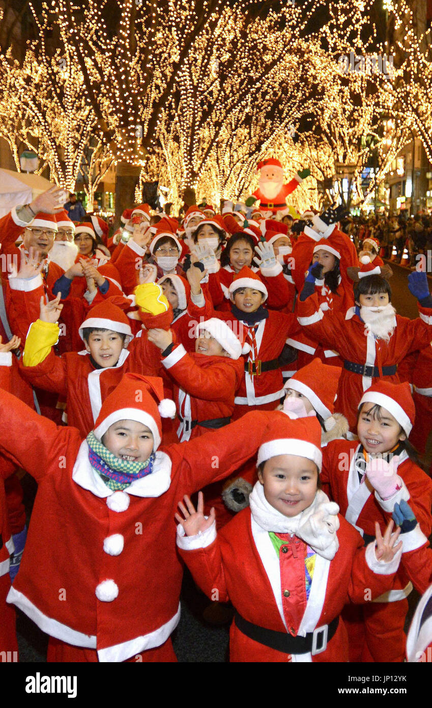 SENDAI, Japan - Children in Santa Claus costumes parade in Sendai ...