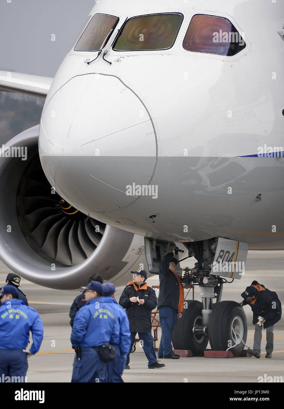 TAKAMATSU, Japan - Japanese aviation experts examine a Boeing 787 ...