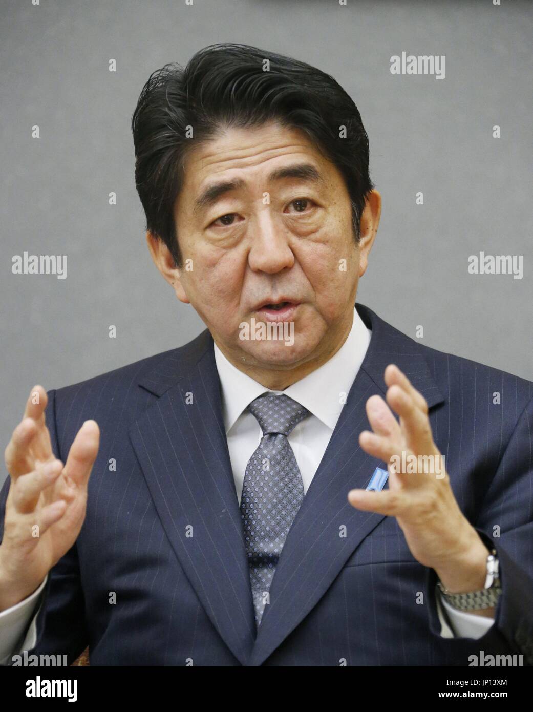 TOKYO, Japan - Japanese Prime Minister Shinzo Abe gives an interview to ...