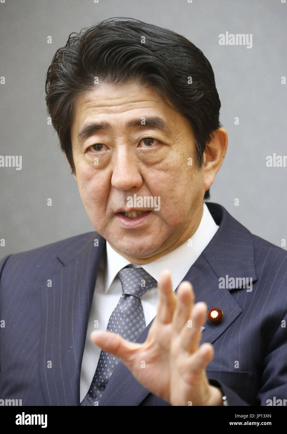 TOKYO, Japan - Japanese Prime Minister Shinzo Abe gives an interview to ...