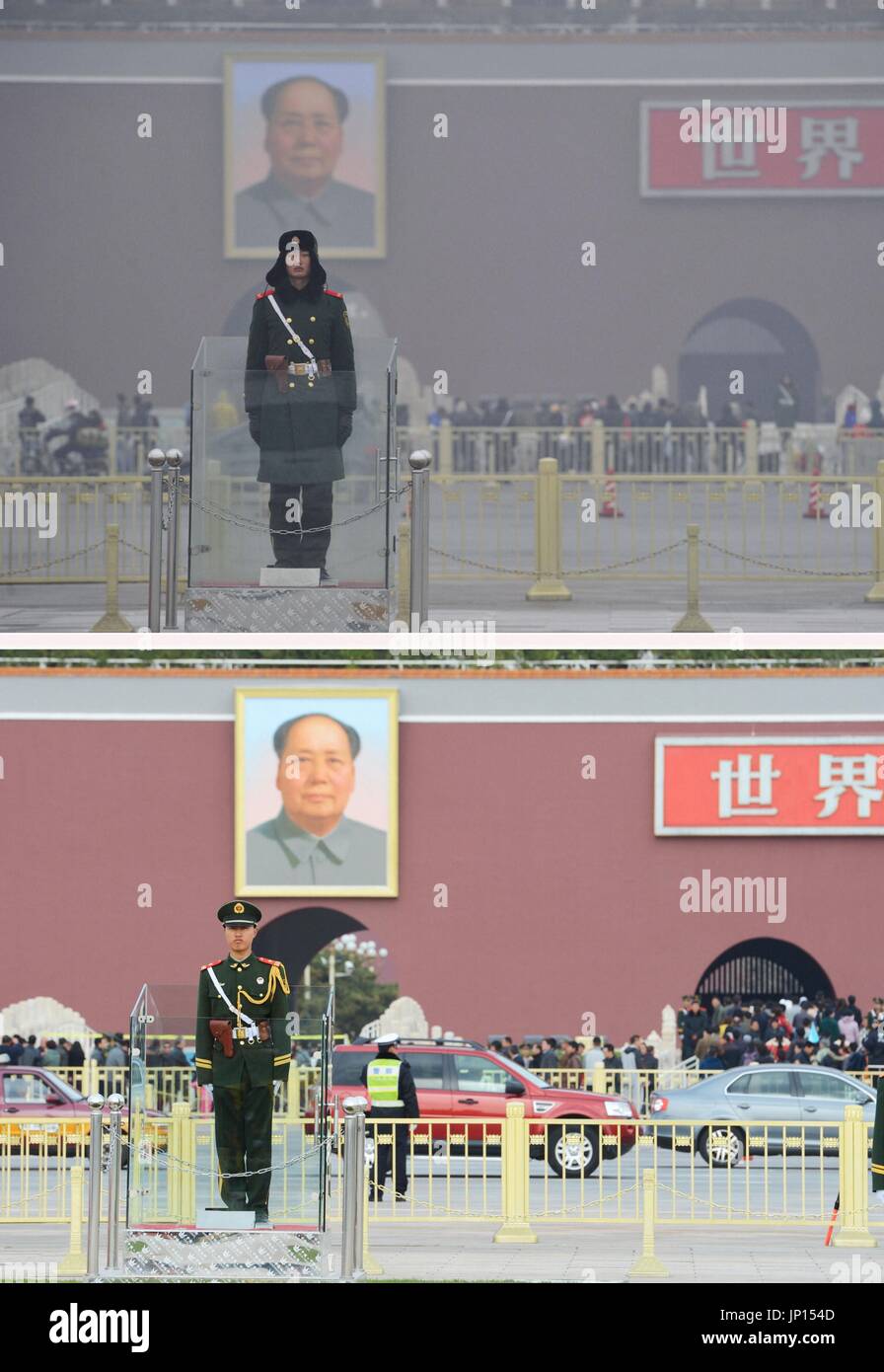 BEIJING, China - Combination photo shows Tiananmen Square in Beijing ...