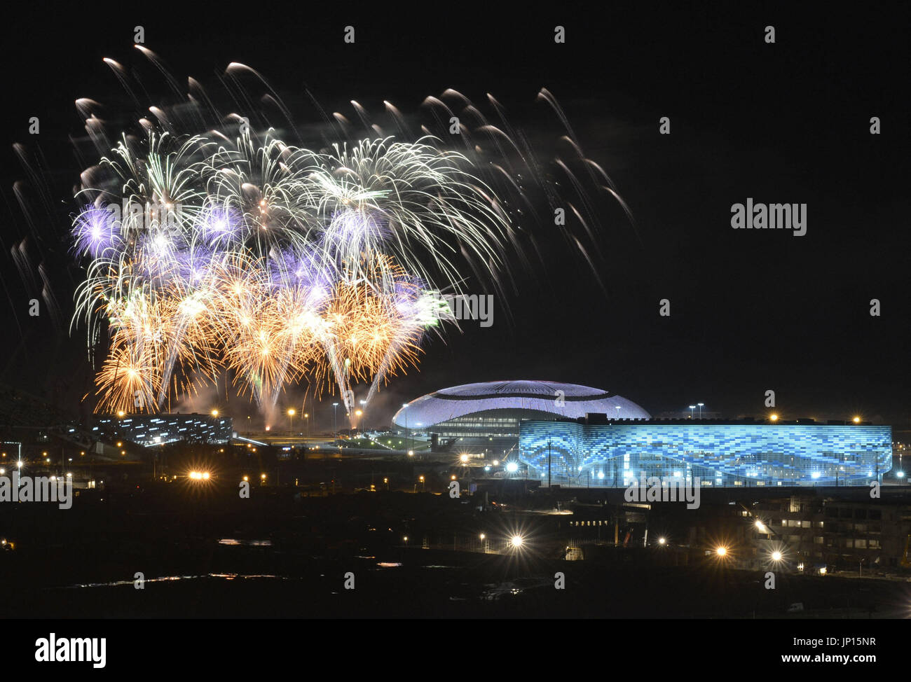SOCHI, Russia - Fireworks explode above Olympic Park in Sochi, Russia ...