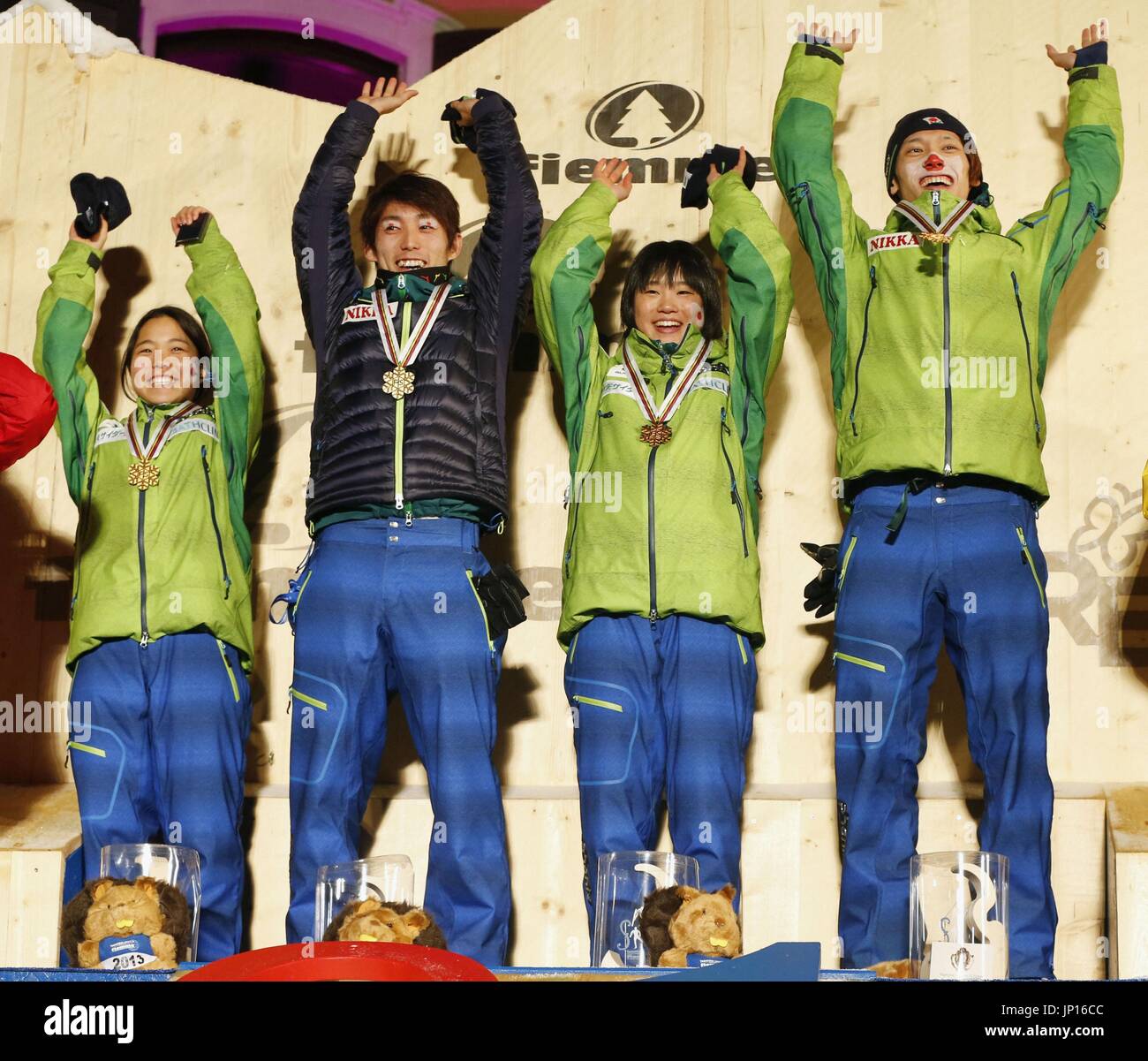 VAL DI FIEMME, Italy - Japan's (from L to R) Sara Takanashi, Daiki Ito, Yuki Ito and Taku ...