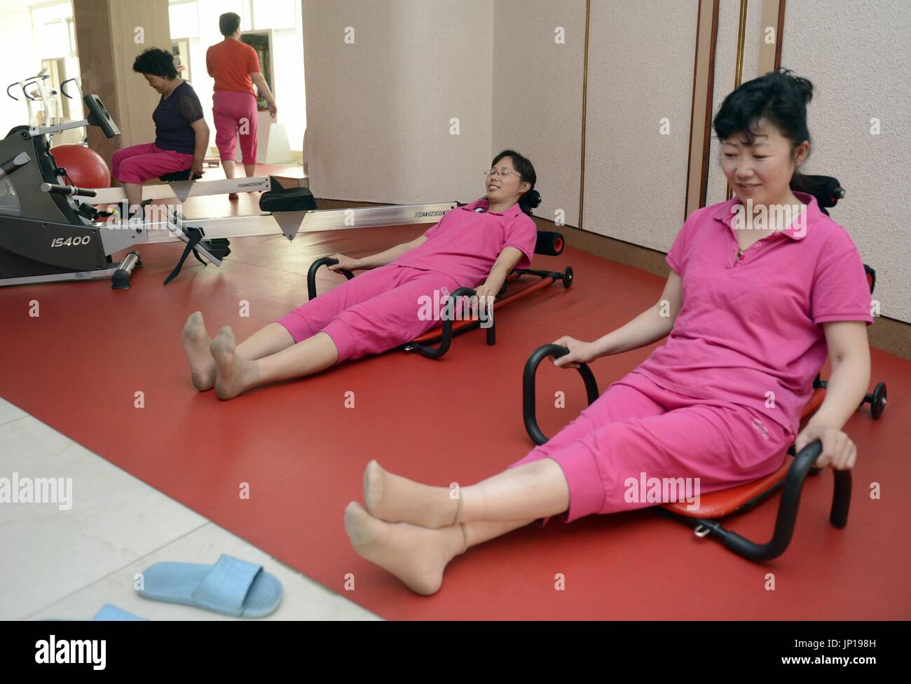 PYONGYANG, North Korea - Women exercise at a sports facility in ...