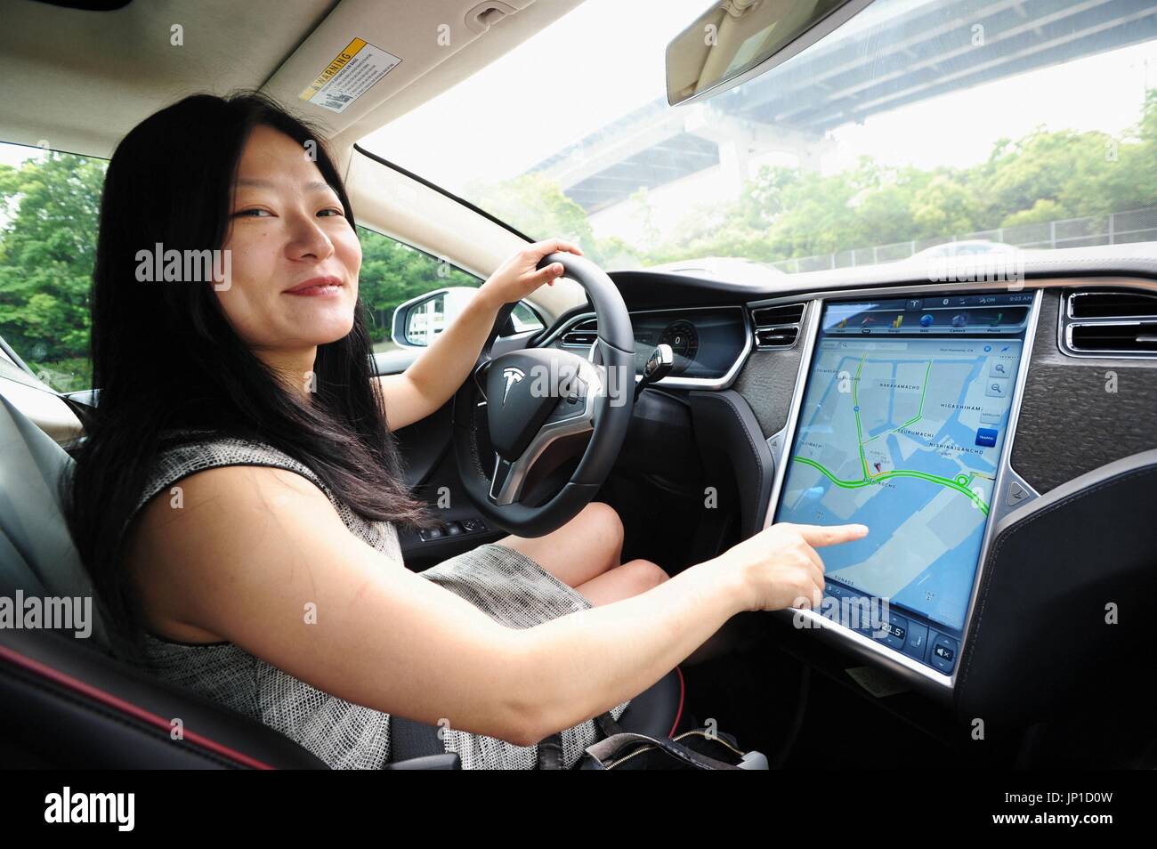 AMAGASAKI, Japan - Photo shows the interior of the Model S, an electric ...