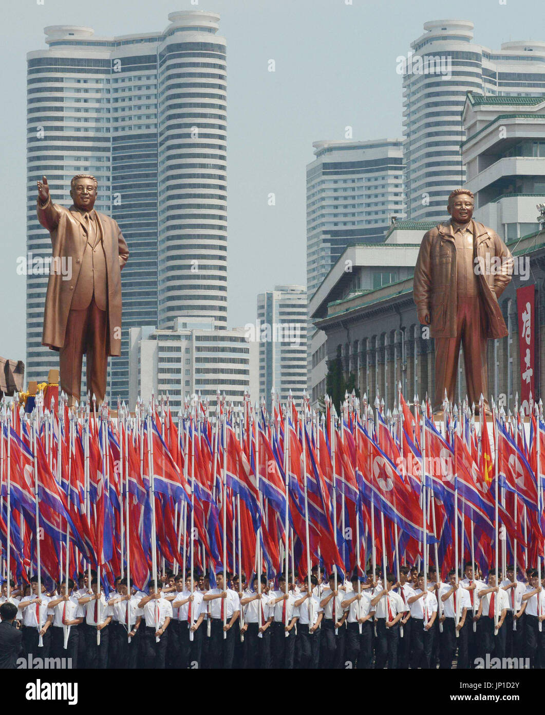 PYONGYANG, North Korea - Photo shows bronze statues of former North ...
