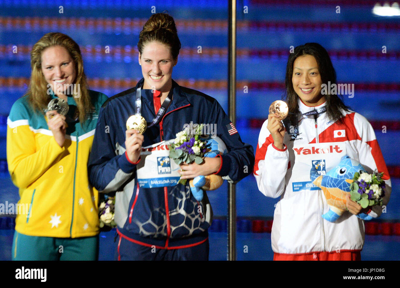 BARCELONA, Spain - American Missy Franklin (C), Emily Seebohm of ...